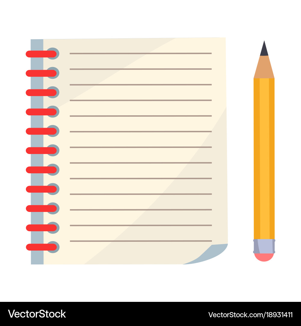 Diary with spiral or page copybook and pencil Vector Image
