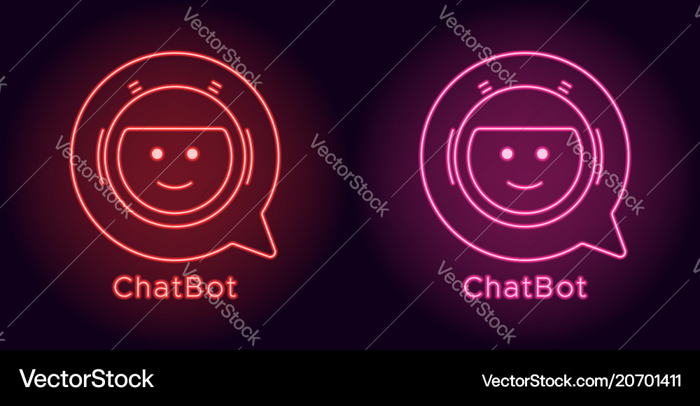 Neon chat bot in red and pink color Royalty Free Vector