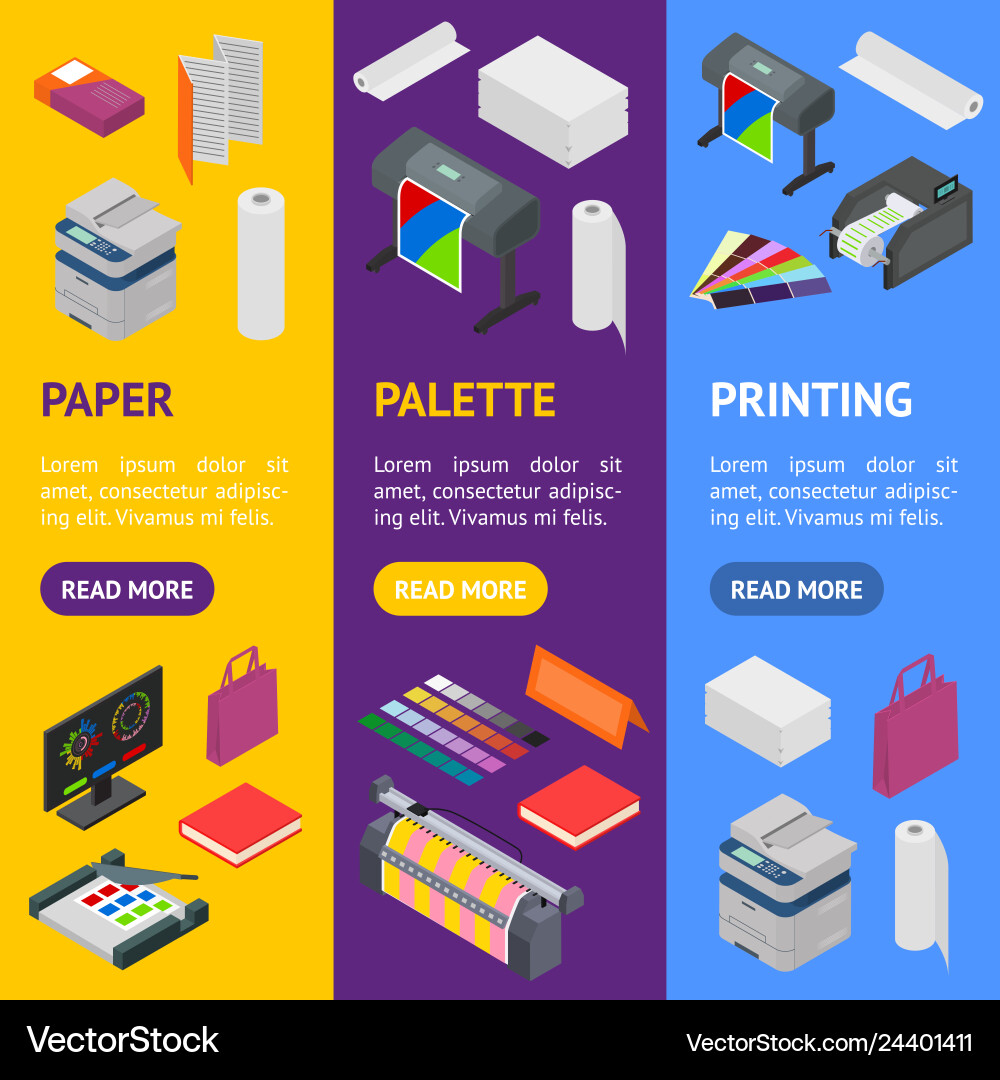 Printing signs 3d banner vertical set isometric Vector Image