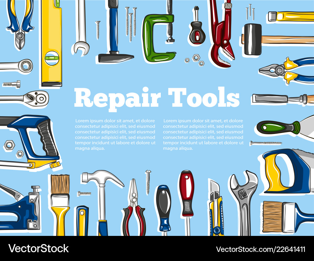 Repair tools banner in hand drawn style Royalty Free Vector