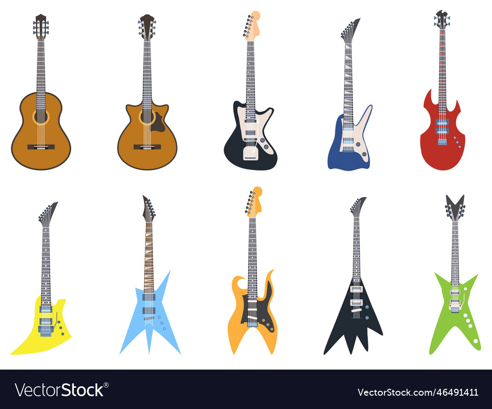 Set of different guitars Royalty Free Vector Image