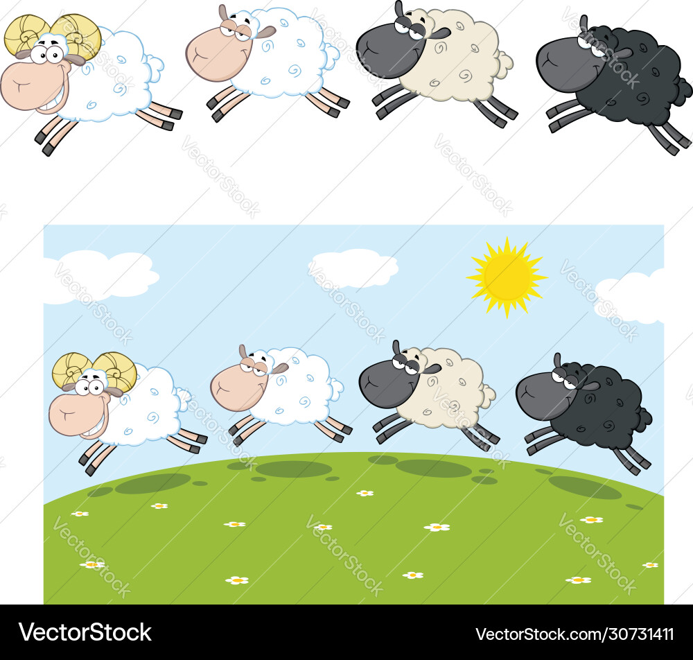 Sheep cartoon character set 10 collection Vector Image