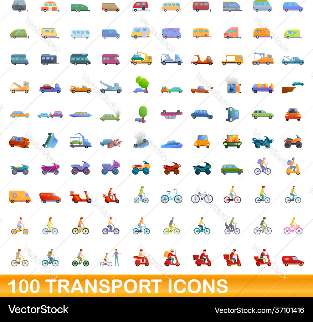 100 transport icons set cartoon style Royalty Free Vector