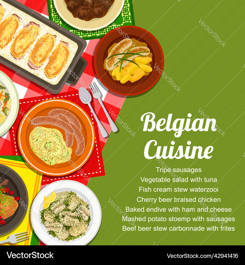 Belgian cuisine restaurant menu cover template Vector Image