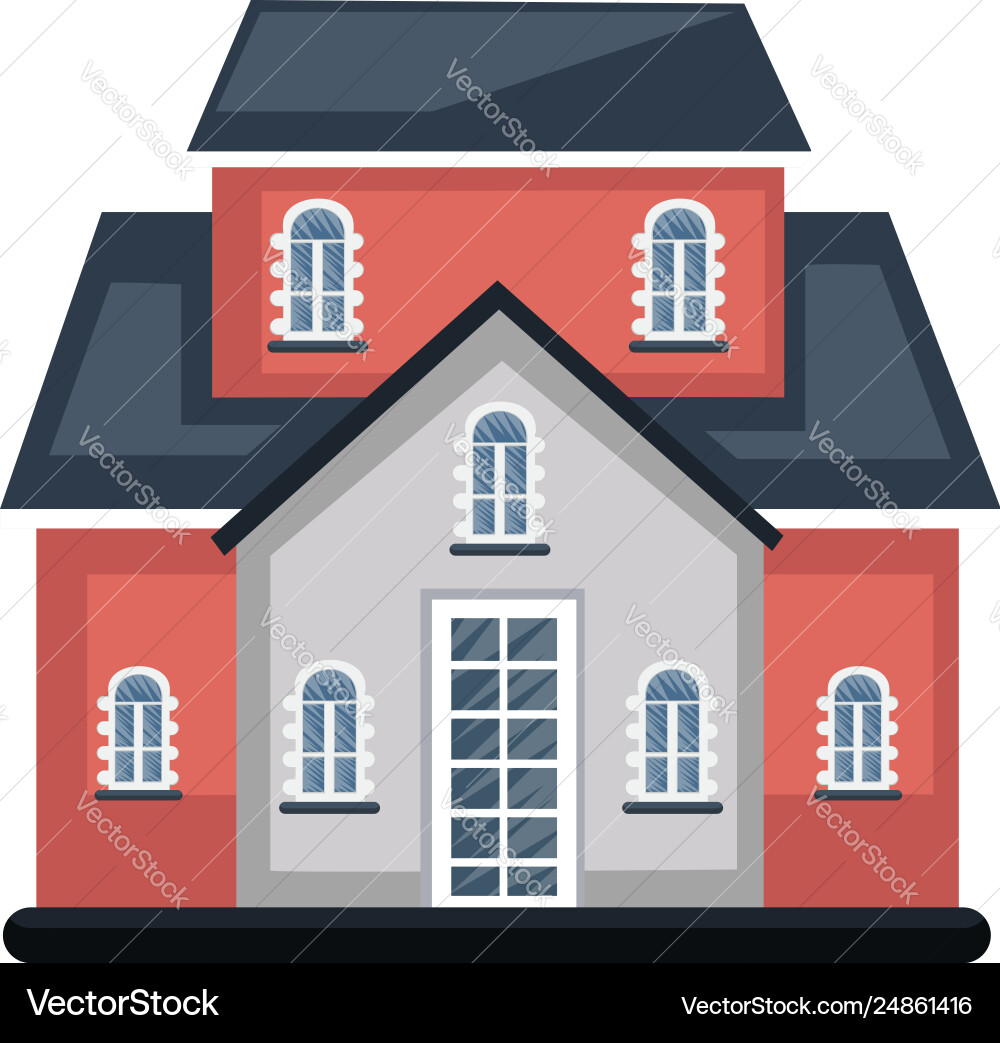 Cartoon red building with bule roon white Vector Image