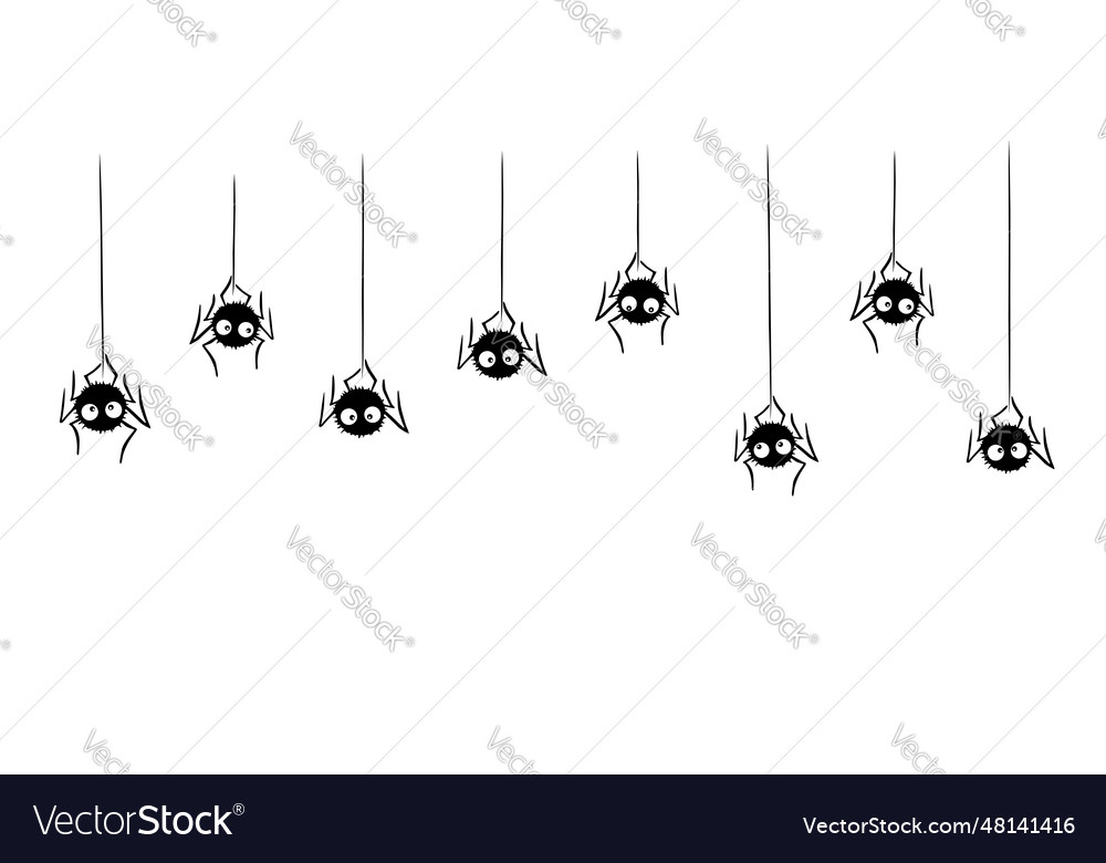Cute black spiders hanging and swing on the web Vector Image