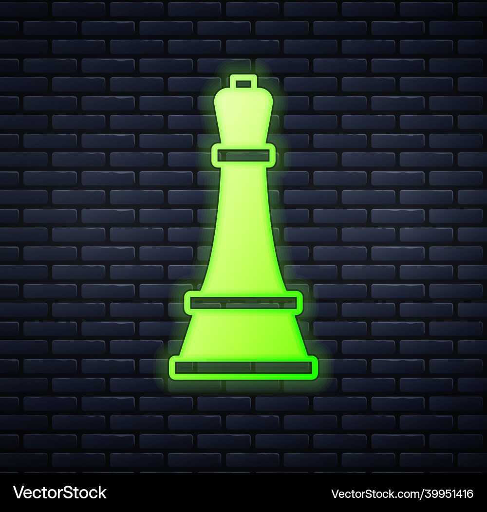 Glowing neon chess icon isolated on brick wall Vector Image