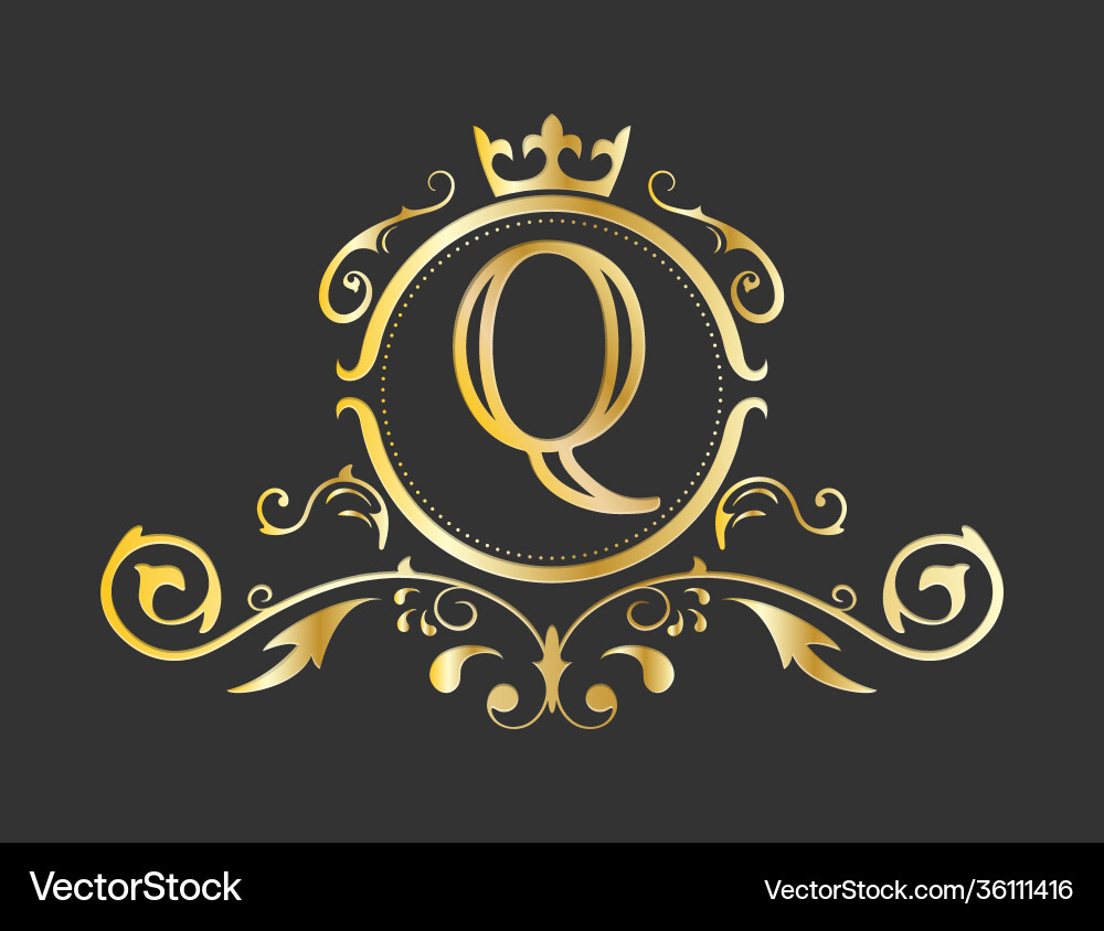 Golden stylized letter q latin alphabet Royalty Free Vector
