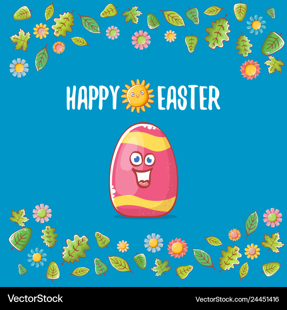 Happy easter cartoon greeting card with cute Vector Image