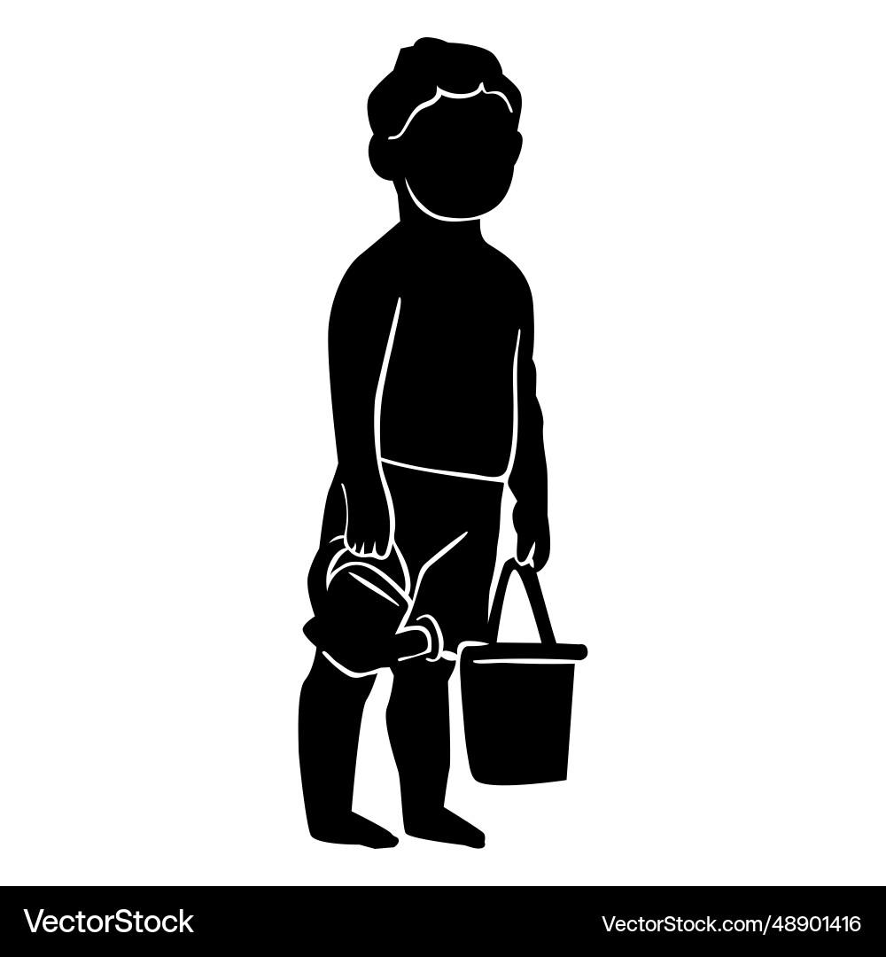 Kid in beach with bucket cut out Royalty Free Vector Image