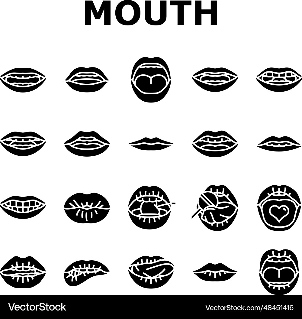Mouth character animation icons set Royalty Free Vector