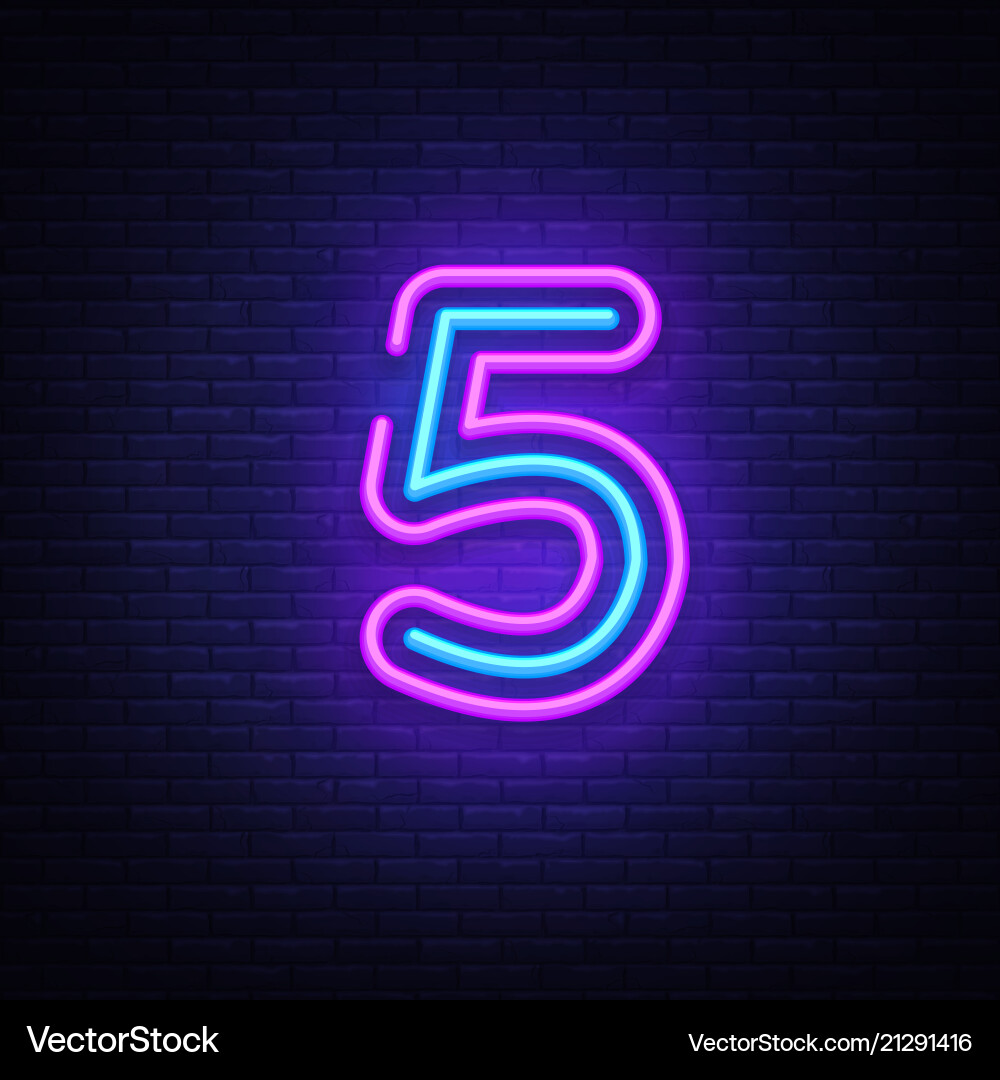 Number five symbol neon sign number five Vector Image