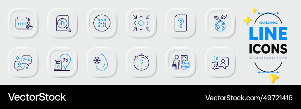 Qr code freezing water and consulting line icons Vector Image
