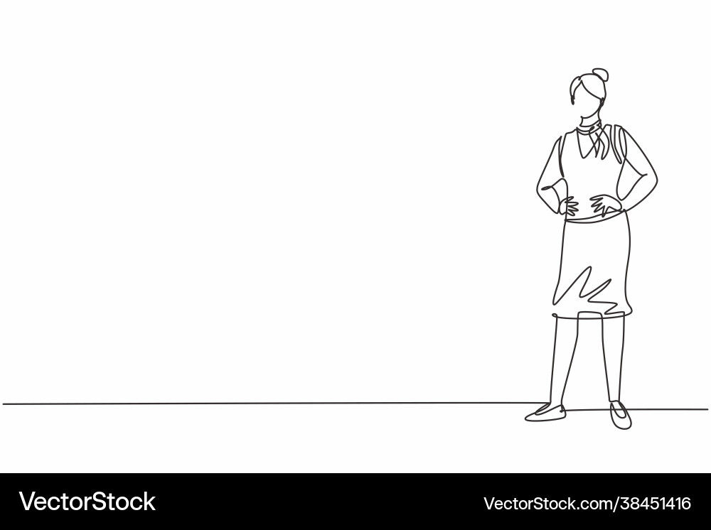 Single one line drawing young female stewardess Vector Image