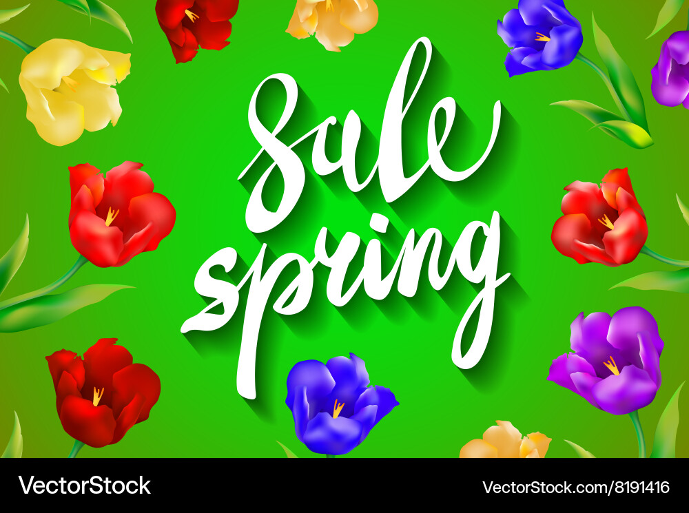 Spring sale word hanging on leaves with strings Vector Image