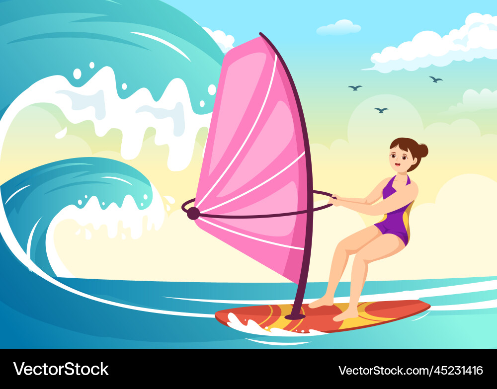 Windsurfing with the person standing Royalty Free Vector