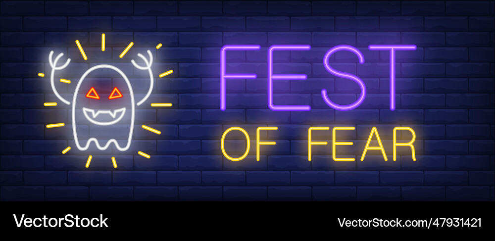 Fest of fear neon text with ghost Royalty Free Vector Image