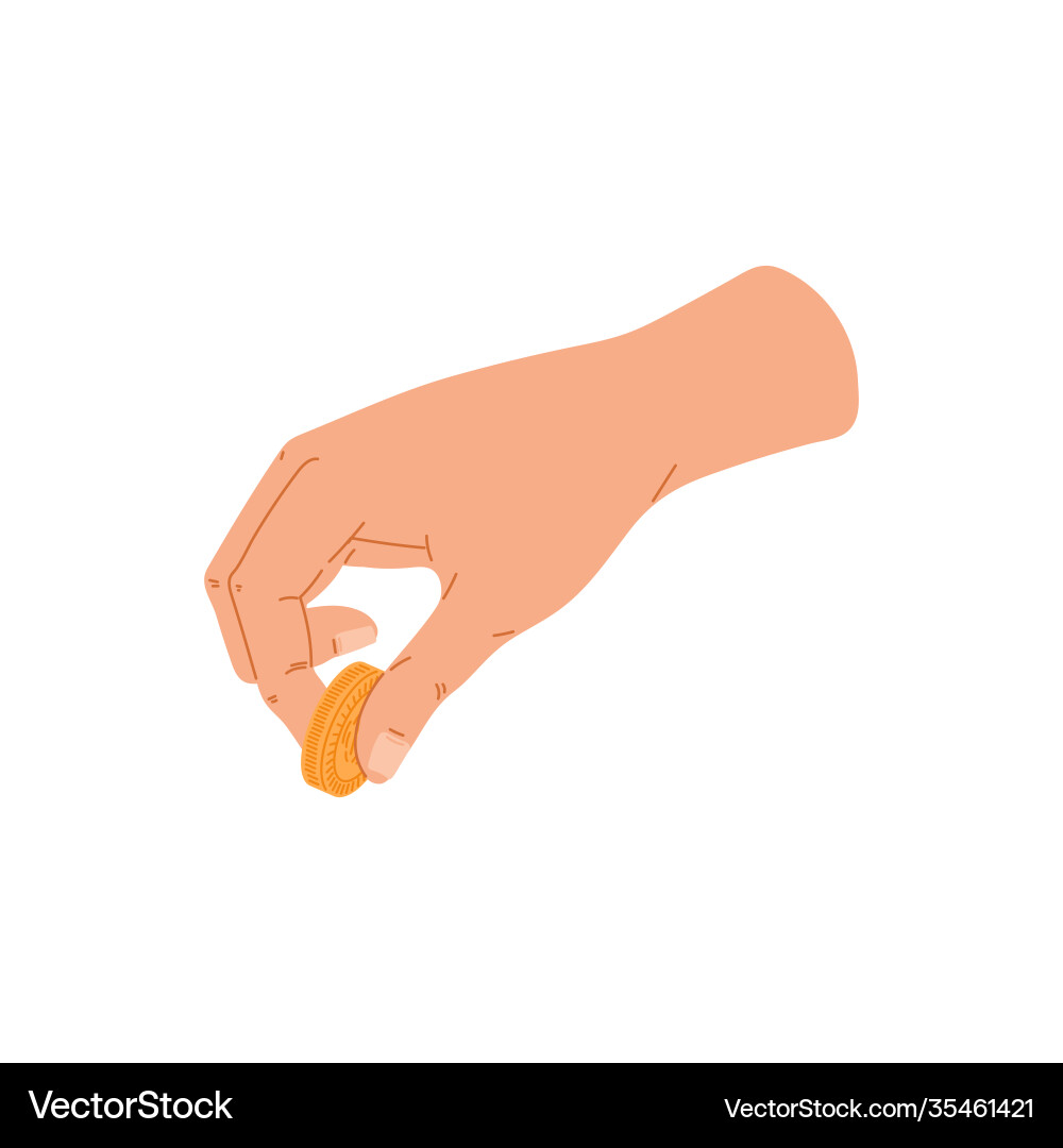 Hand holding gold coin isolated on white Vector Image