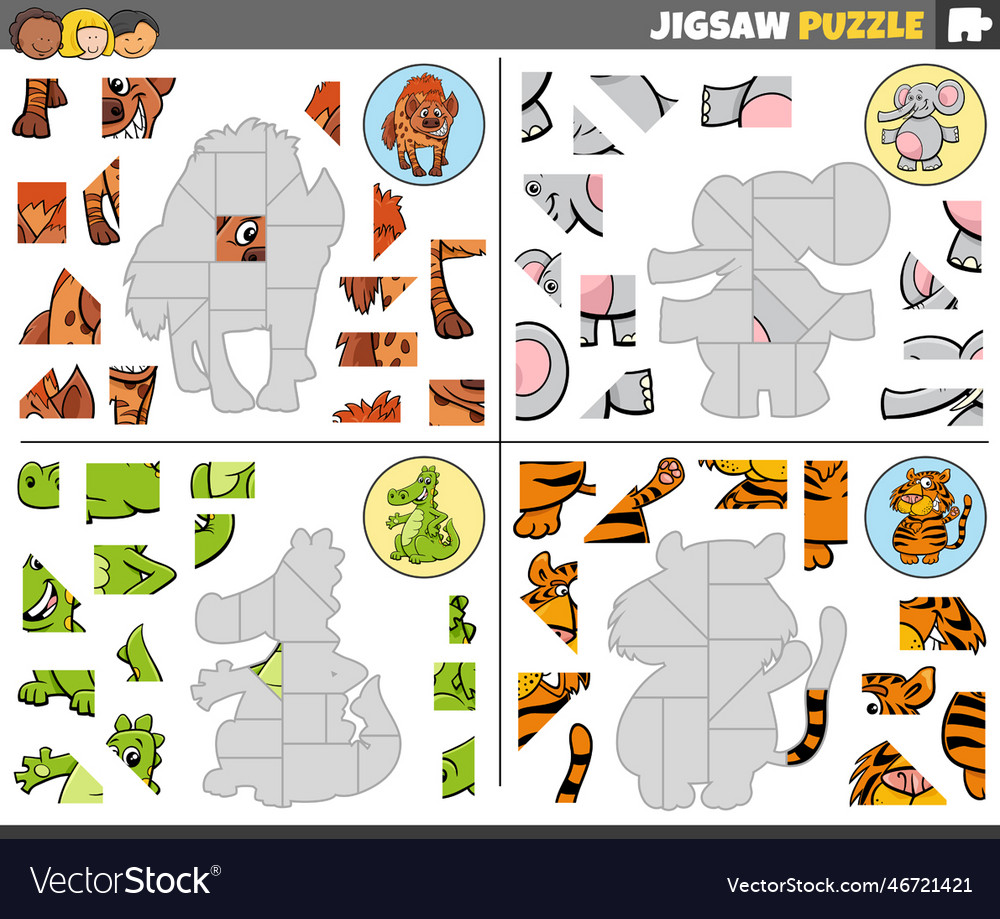 Jigsaw puzzle games set with funny cartoon animals