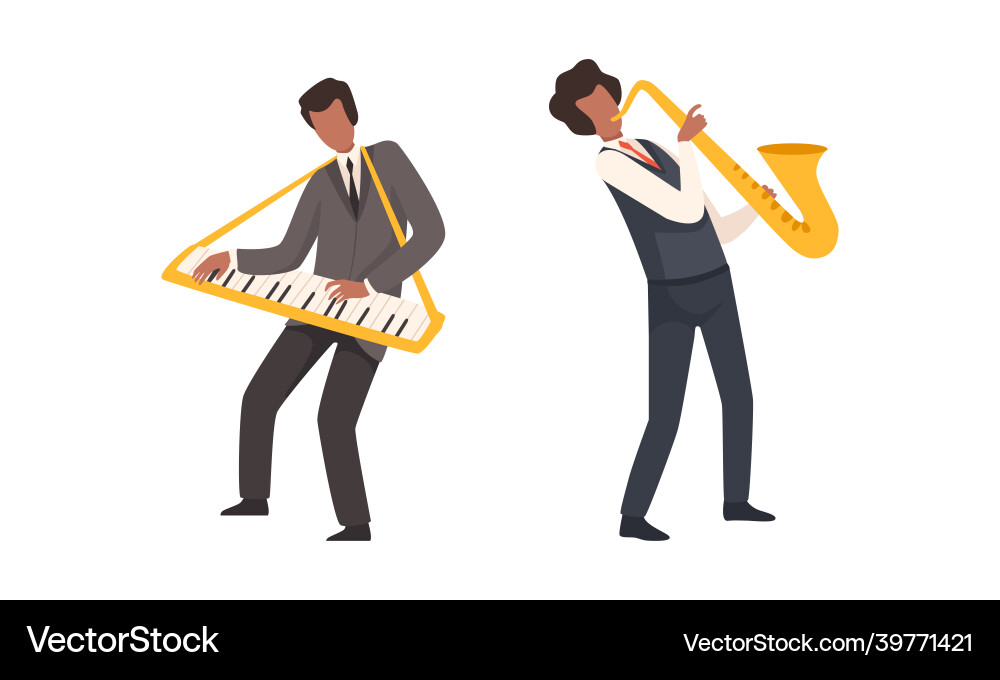 Man musician character performing music playing Vector Image