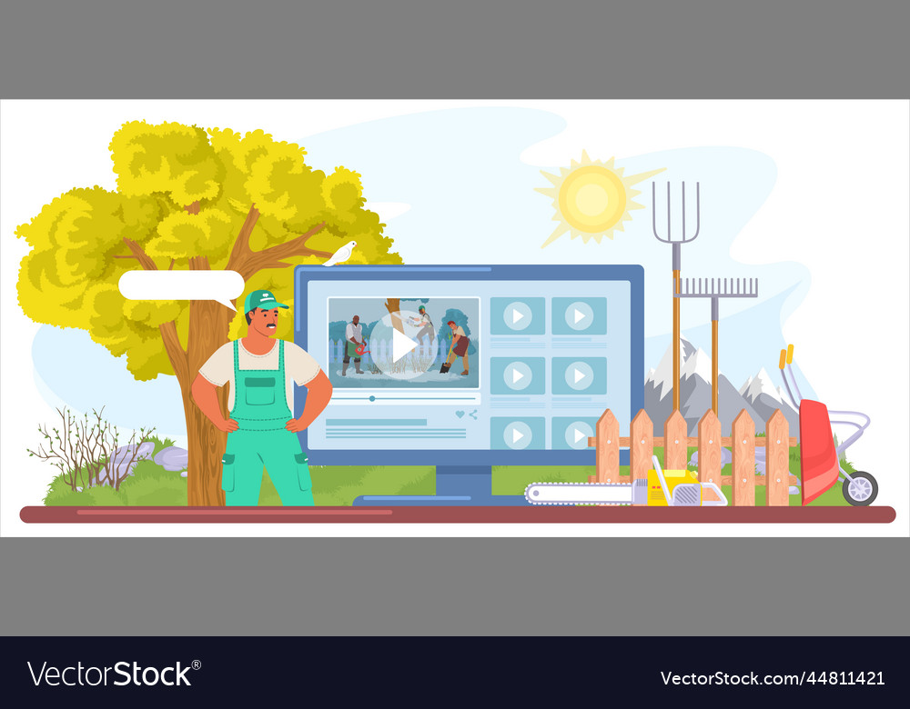 Online video tutorial gardener blog channel Vector Image Online video tutorial gardener blog channel Vector Image