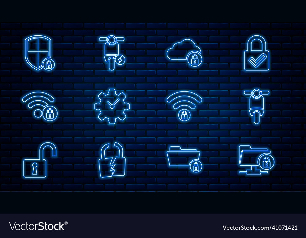 Set Line Ftp Folder And Lock Scooter Cloud Vector Image