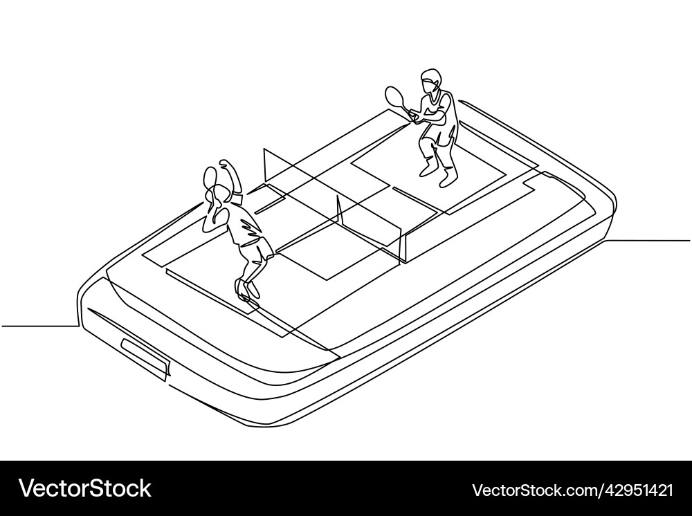 Single one line drawing tennis court with two Vector Image