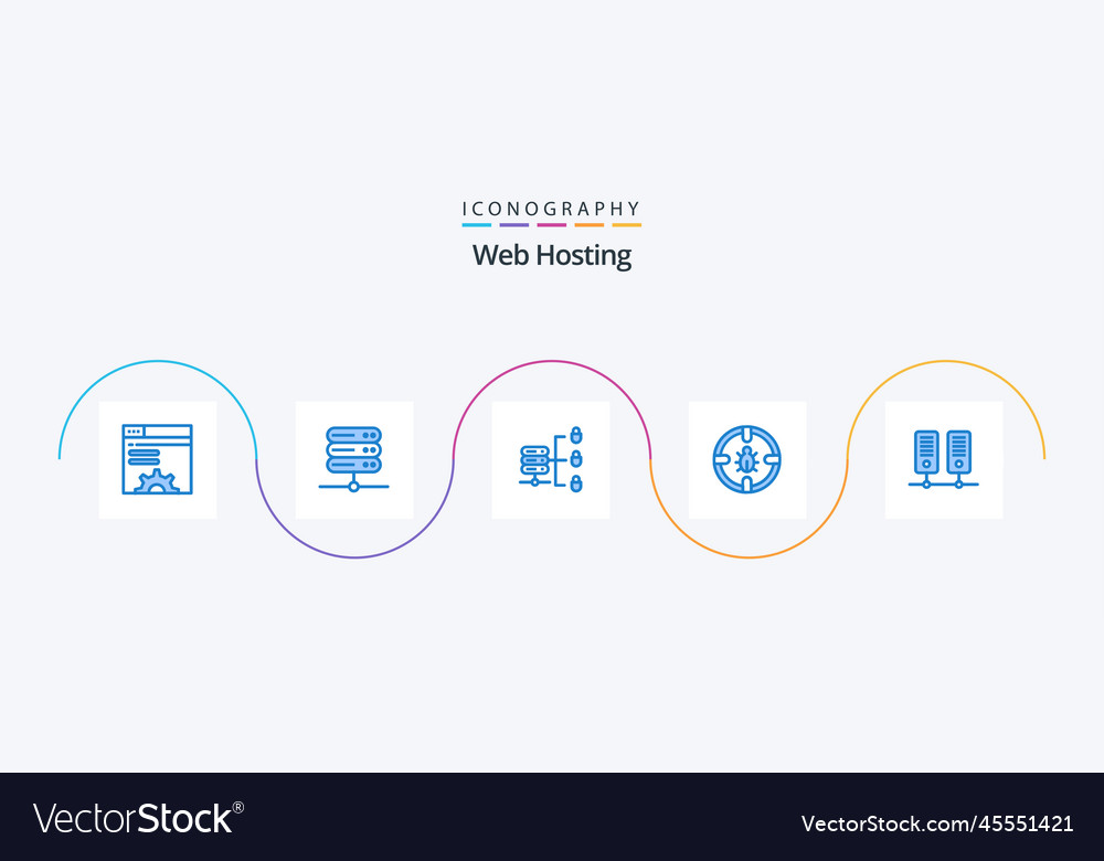 Web hosting blue 5 icon pack including server Vector Image
