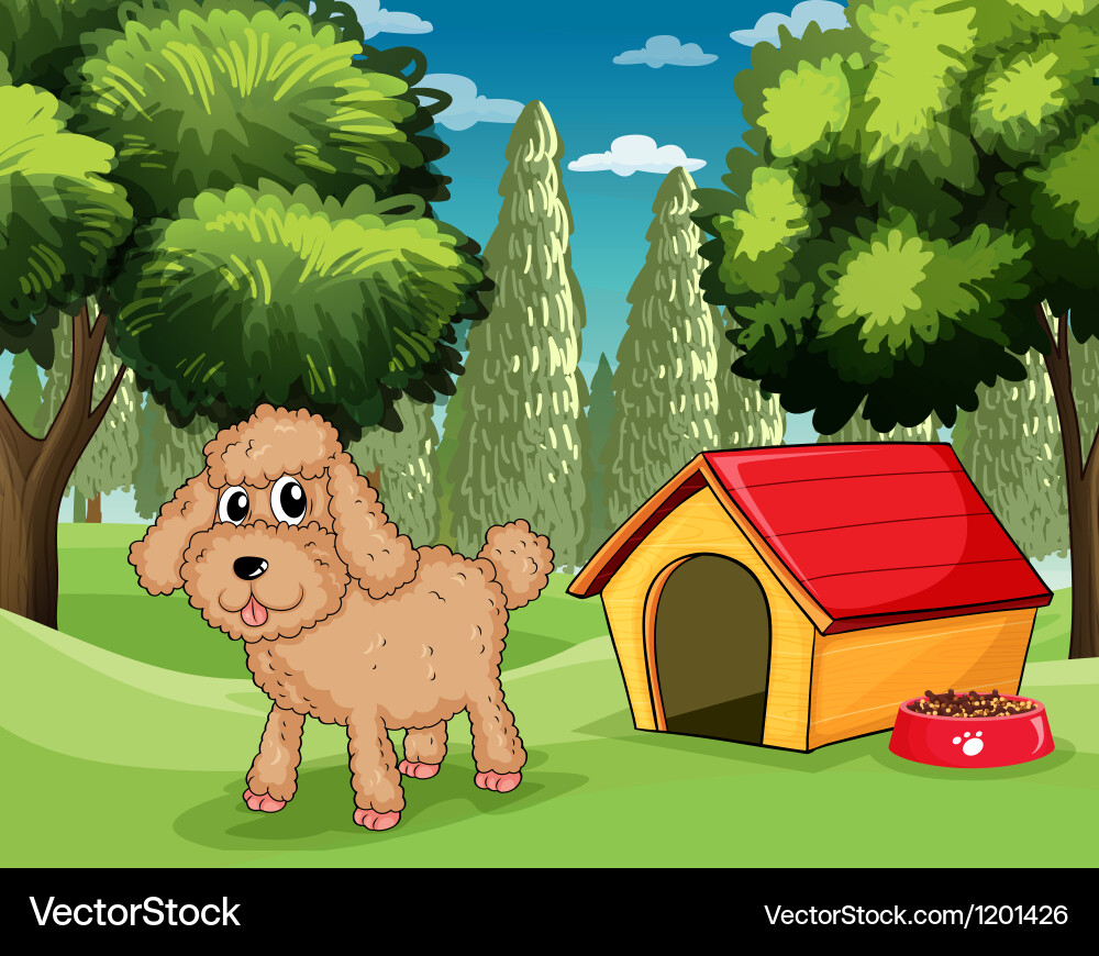 A dog standing outside his house Royalty Free Vector Image