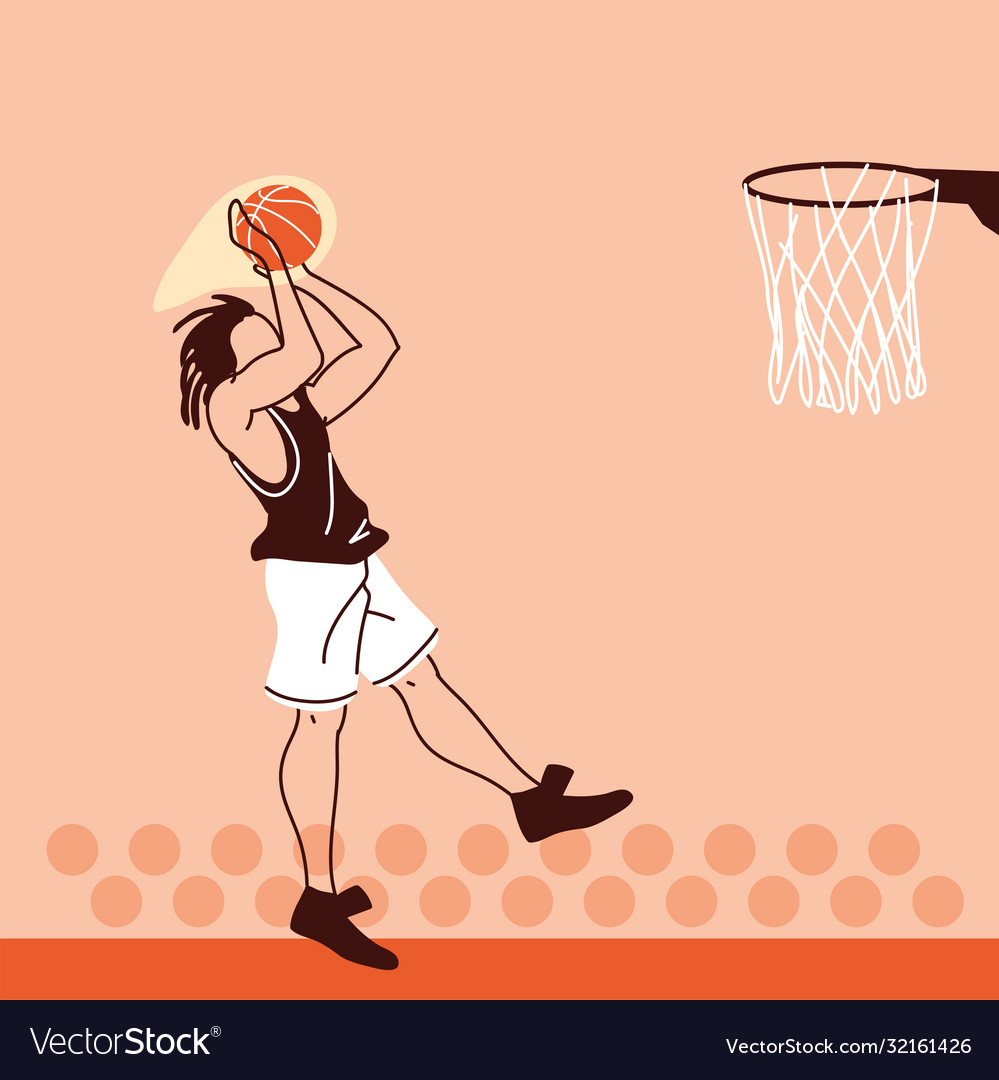 Basketball player man with ball jumping to basket Vector Image