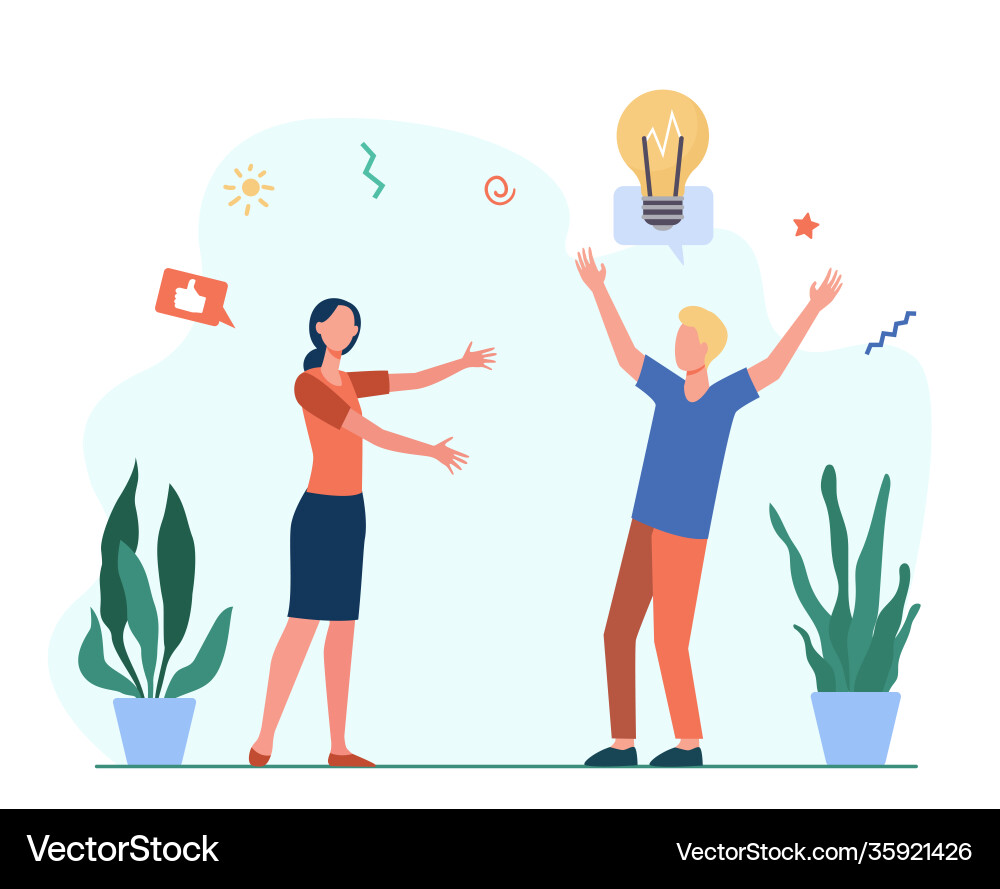 Cheerful man sharing new idea with friend Vector Image