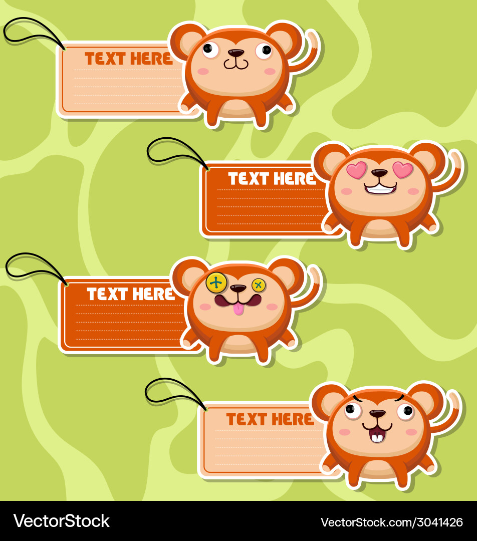Four cute cartoon monkeys stickers Royalty Free Vector Image
