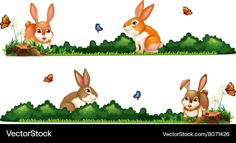 Rabbits being happy in garden Royalty Free Vector Image