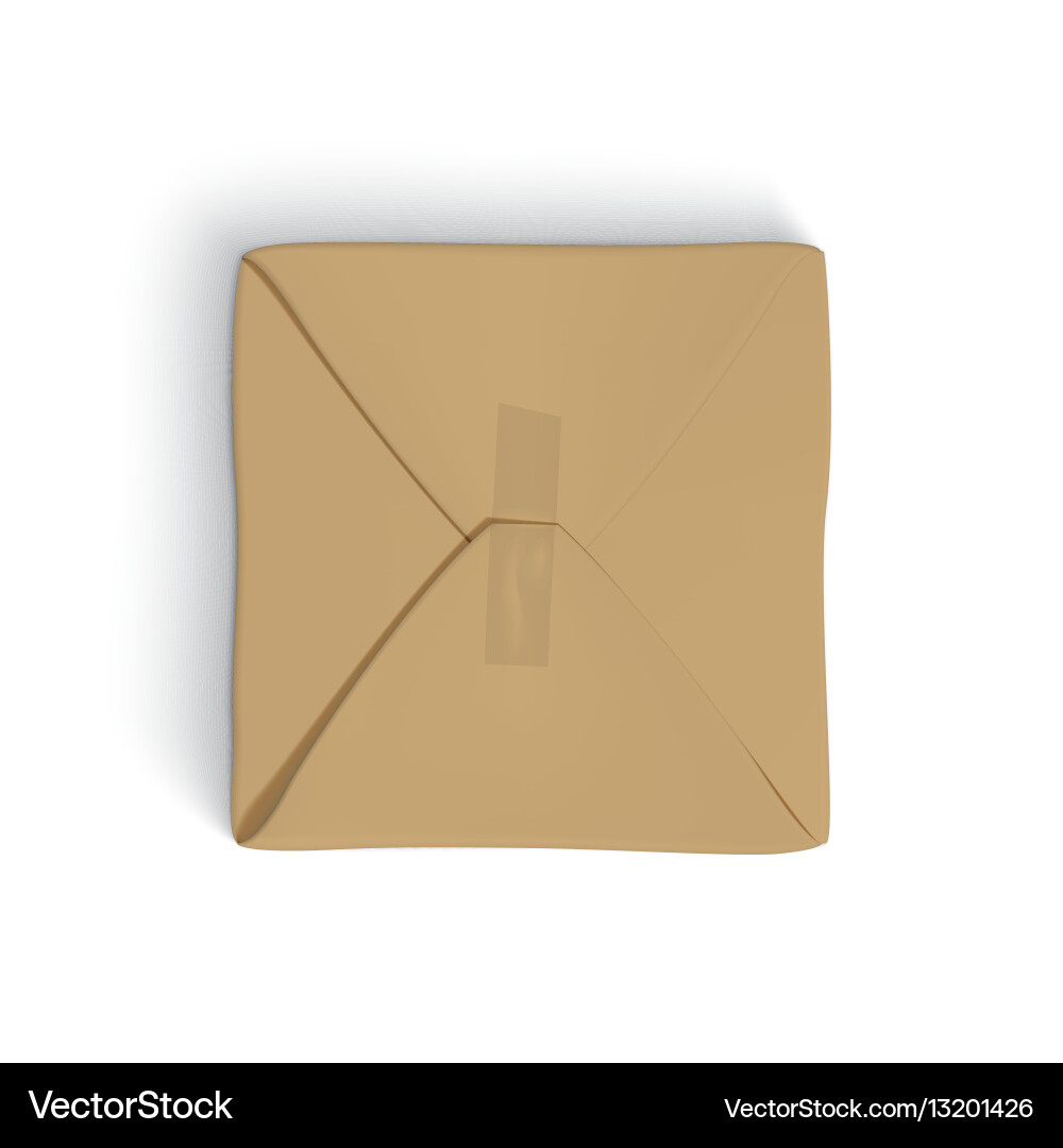 Realistic template of parcel wrapped up with brown