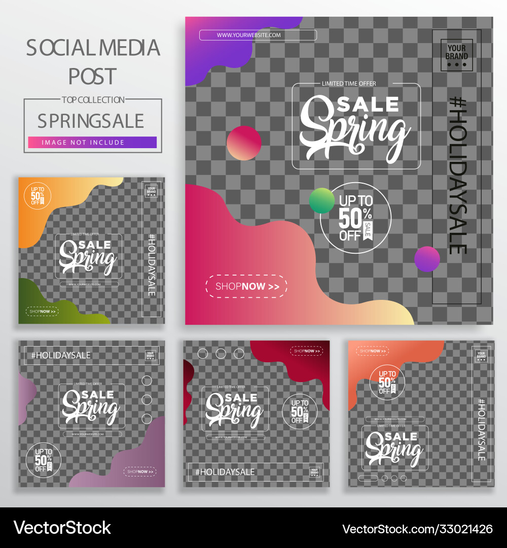 Spring sale social media post design template set Vector Image