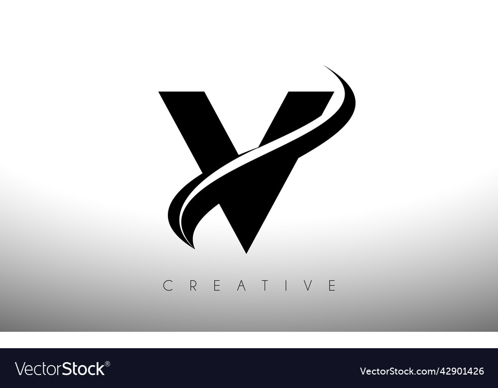 V swoosh letter cut logo design with black Vector Image