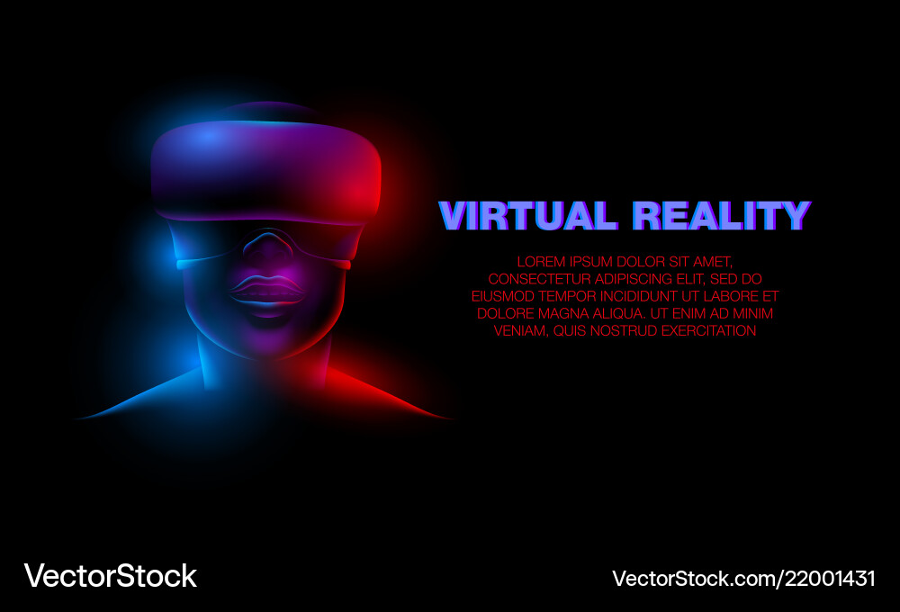 3d neon female face with virtual reality glasses Vector Image