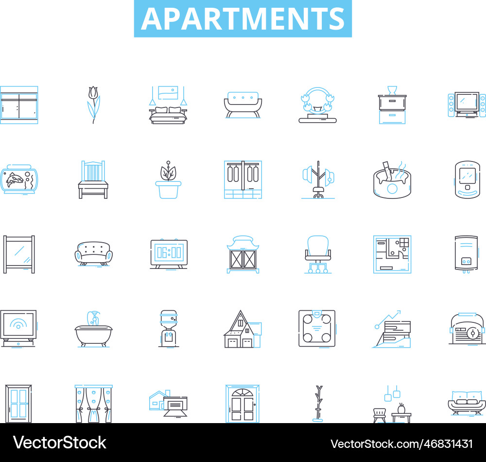 Apartments linear icons set homey cozy spacious Vector Image