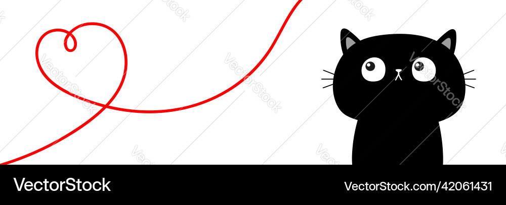 Black cat heart one line hand draw doodle Vector Image