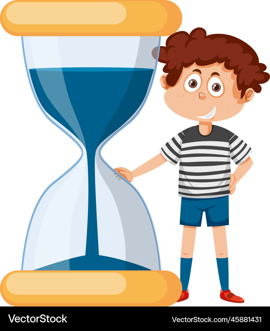 Boy with hourglass cartoon Royalty Free Vector Image