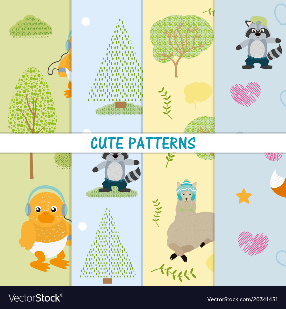 Cute animals patterns Royalty Free Vector Image