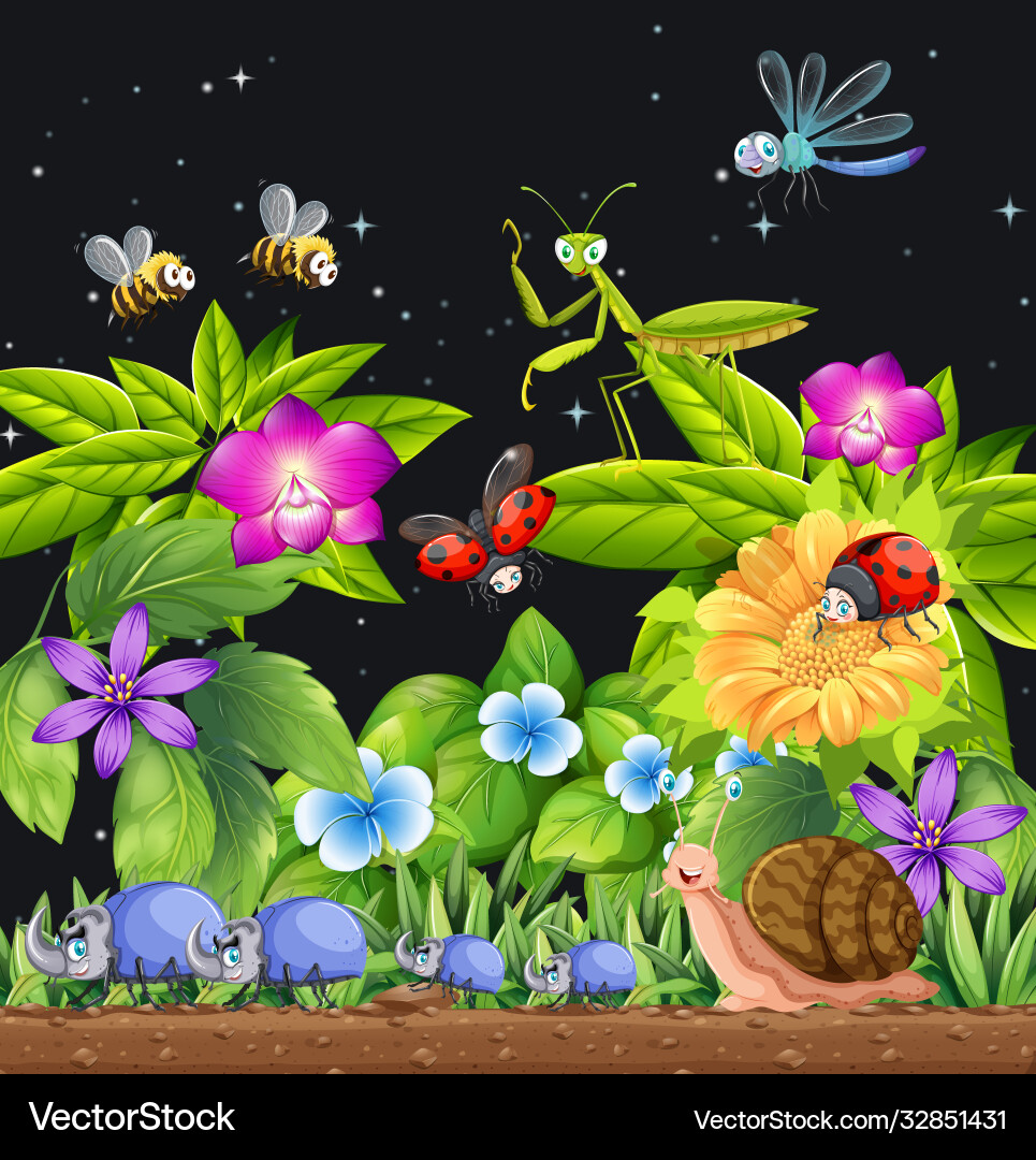 Different insects living in garden scene Vector Image