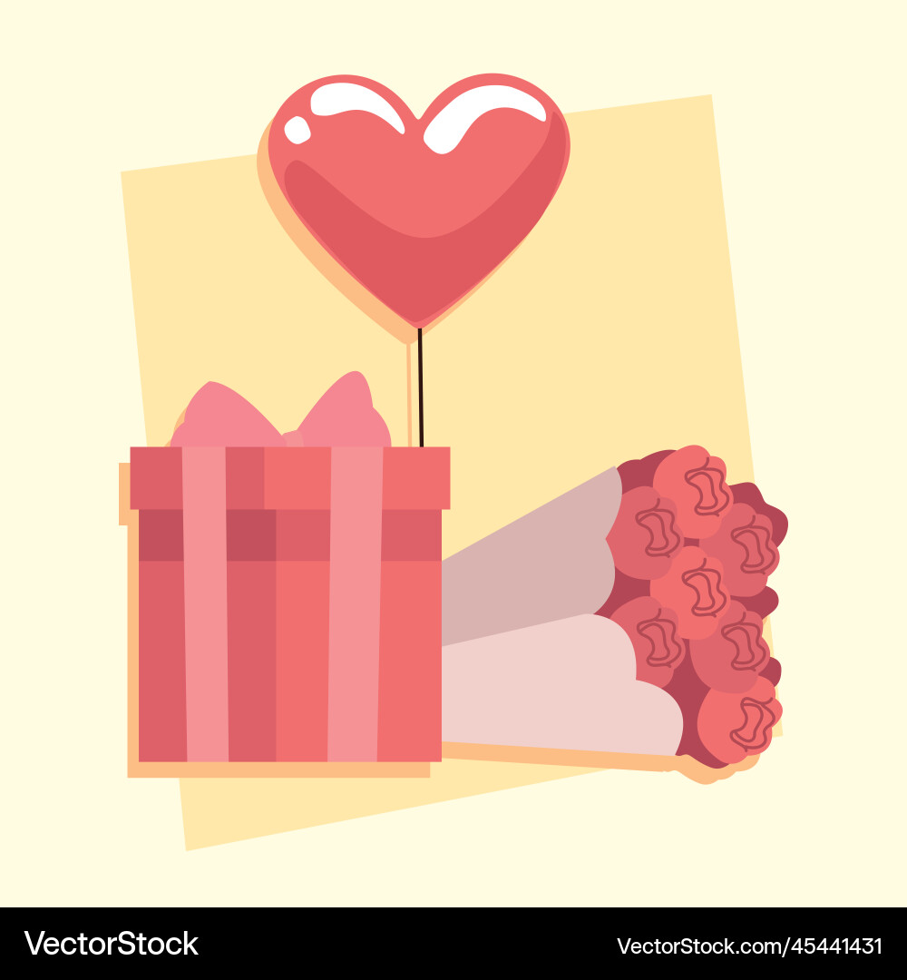 Gift with heart and bouquet Royalty Free Vector Image