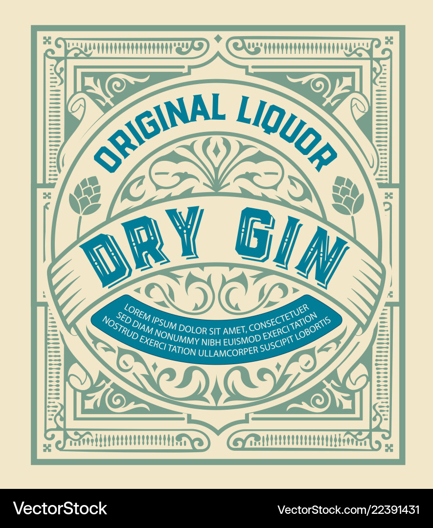 Gin label with floral ornaments Royalty Free Vector Image