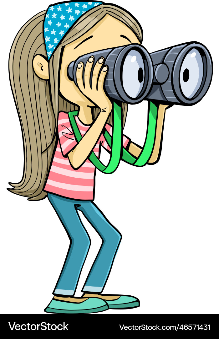 Girl looks carefully with binoculars Royalty Free Vector