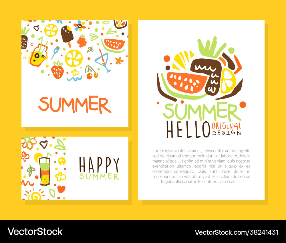 Hello summer card templates set with season Vector Image