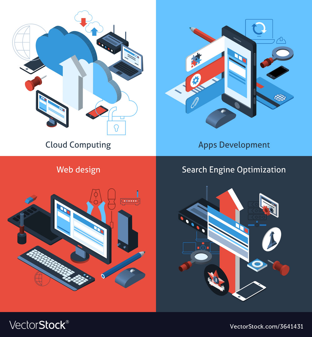 Isometric computing set Royalty Free Vector Image