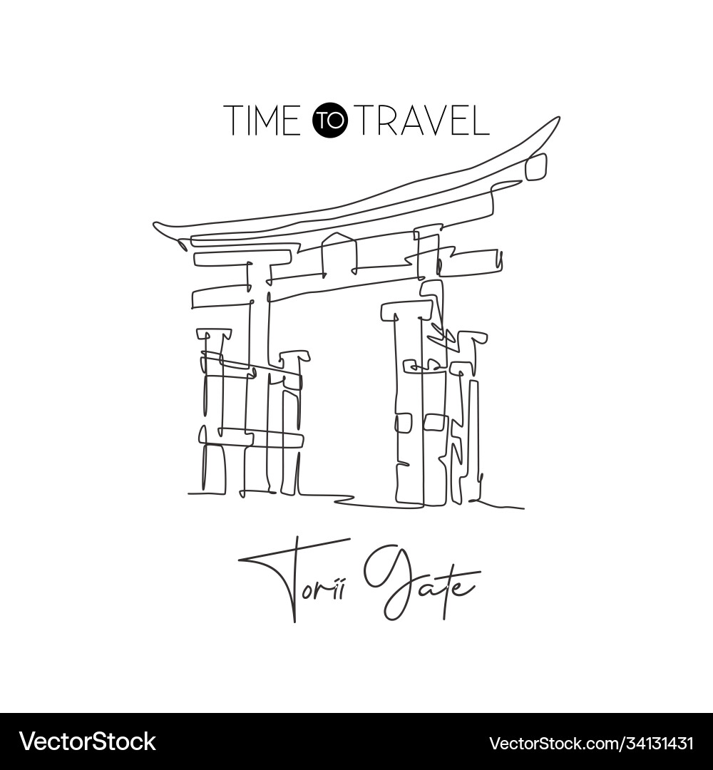 One single line drawing torii gate landmark world Vector Image