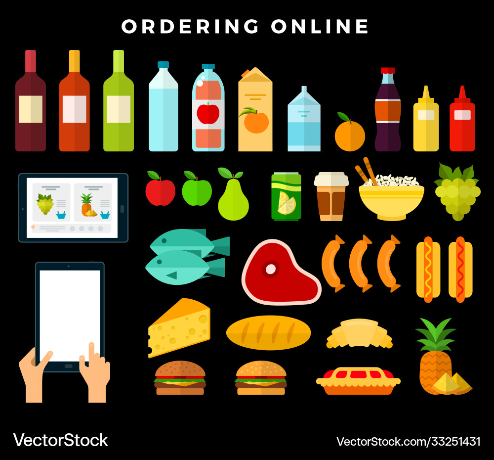 Online ordering products from store on dark Vector Image