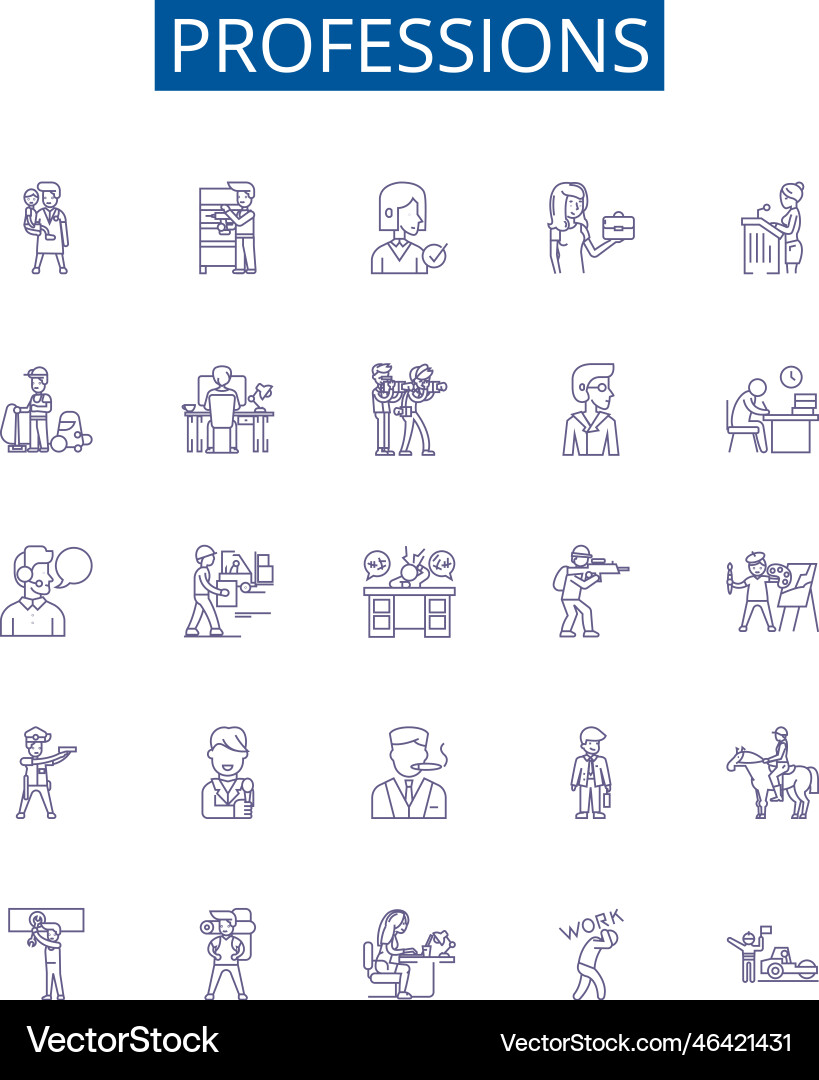 Professions line icons signs set design Royalty Free Vector